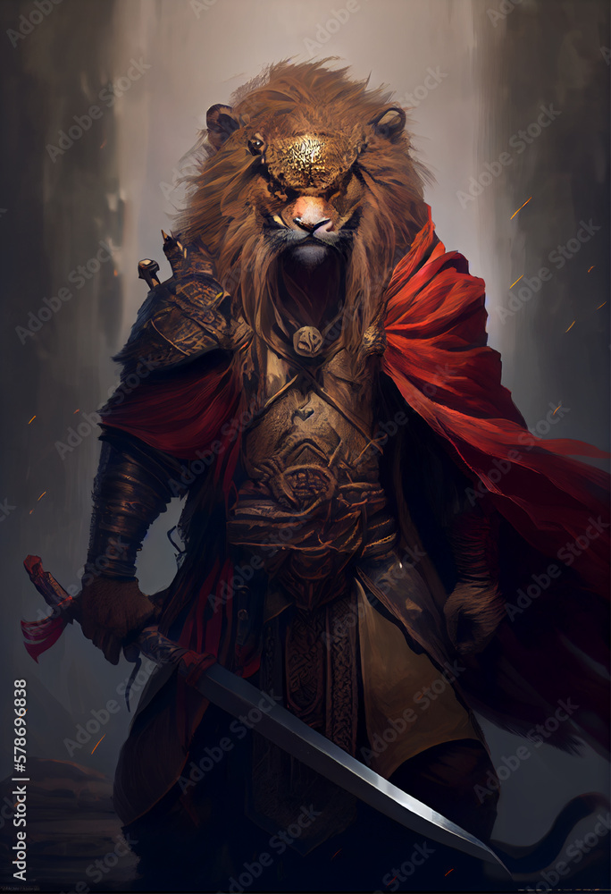 Illustration of a warrior lion monk with a sword | Generative Ai ...