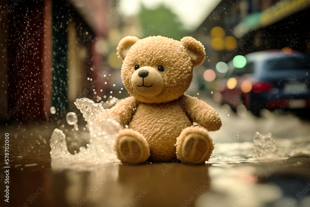 Teddy bear doll enjoying and playing water at Songkran festival in ...