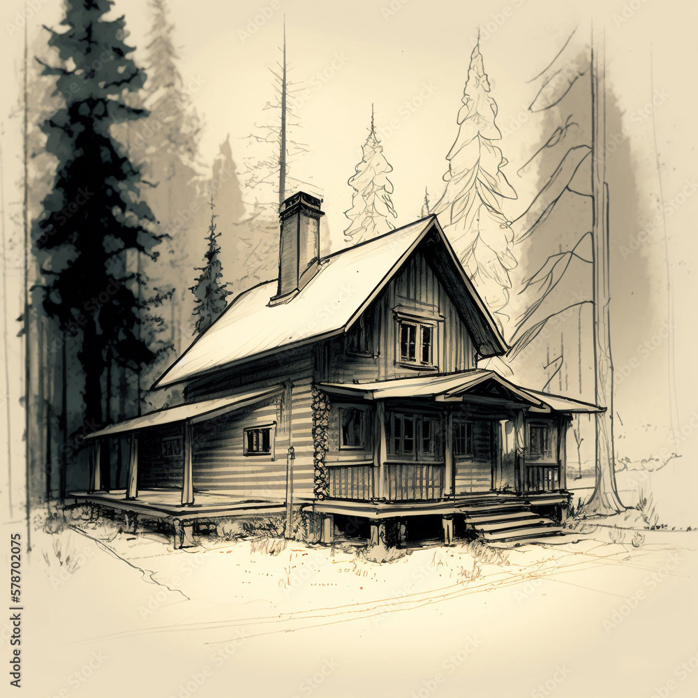 Ai generated illustration of a log Cabin in the woods and forest in ...