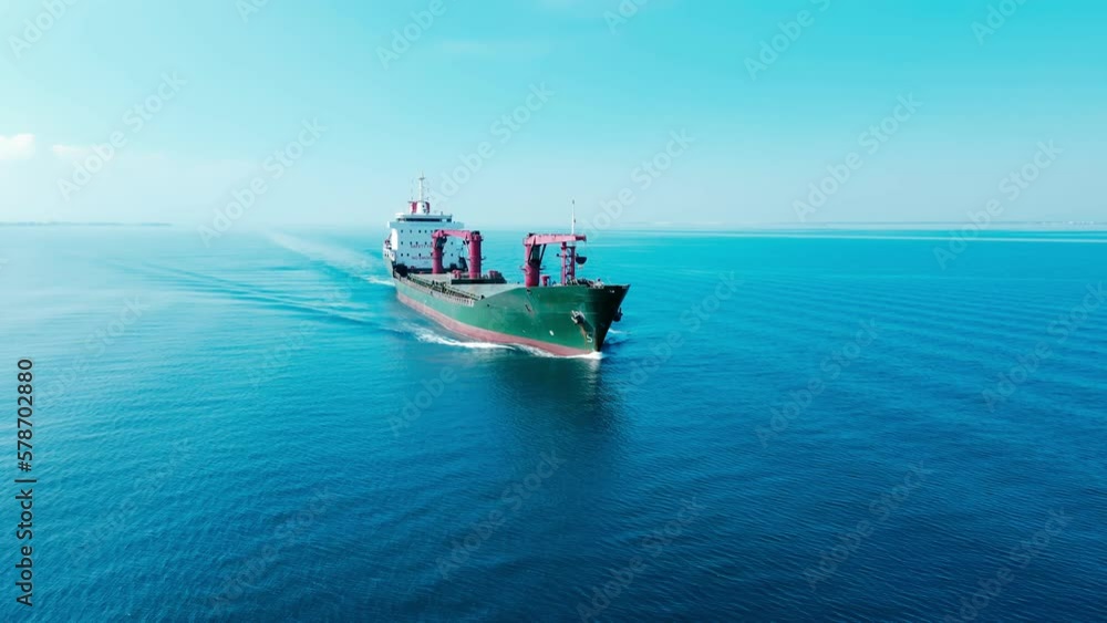 Aerial of cargo bulker on its tranportation voyage. Merchant vessel ...