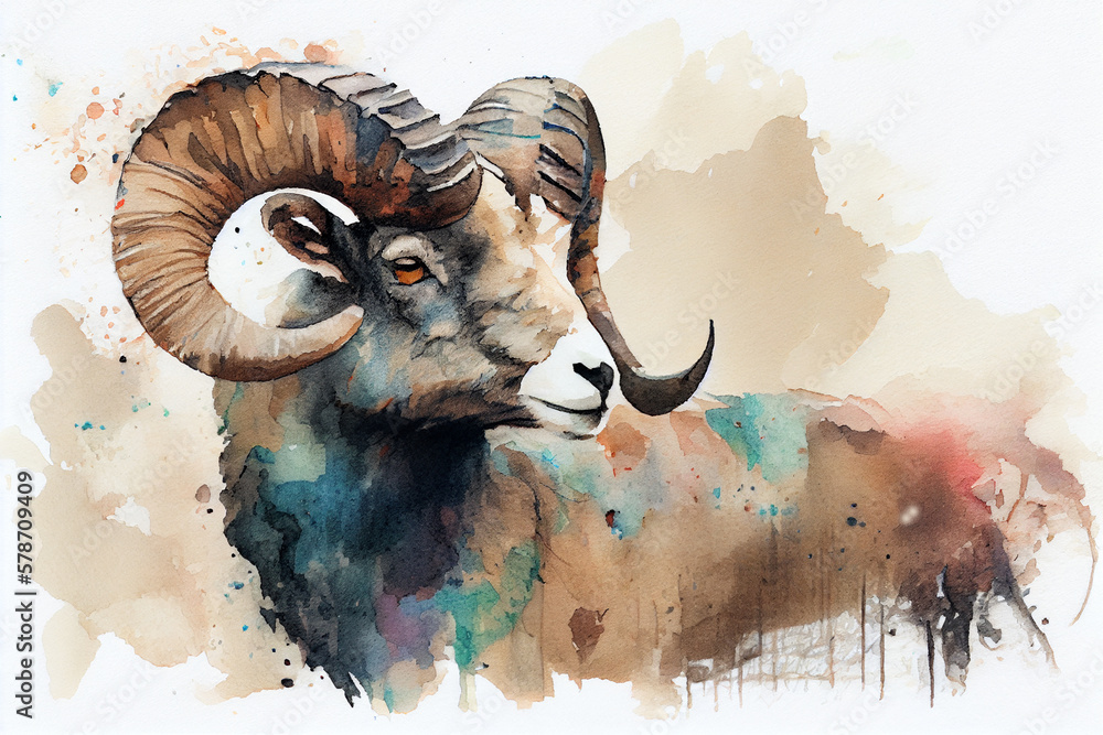Ram drawing with bit of watercolour. generative ai Stock Illustration ...
