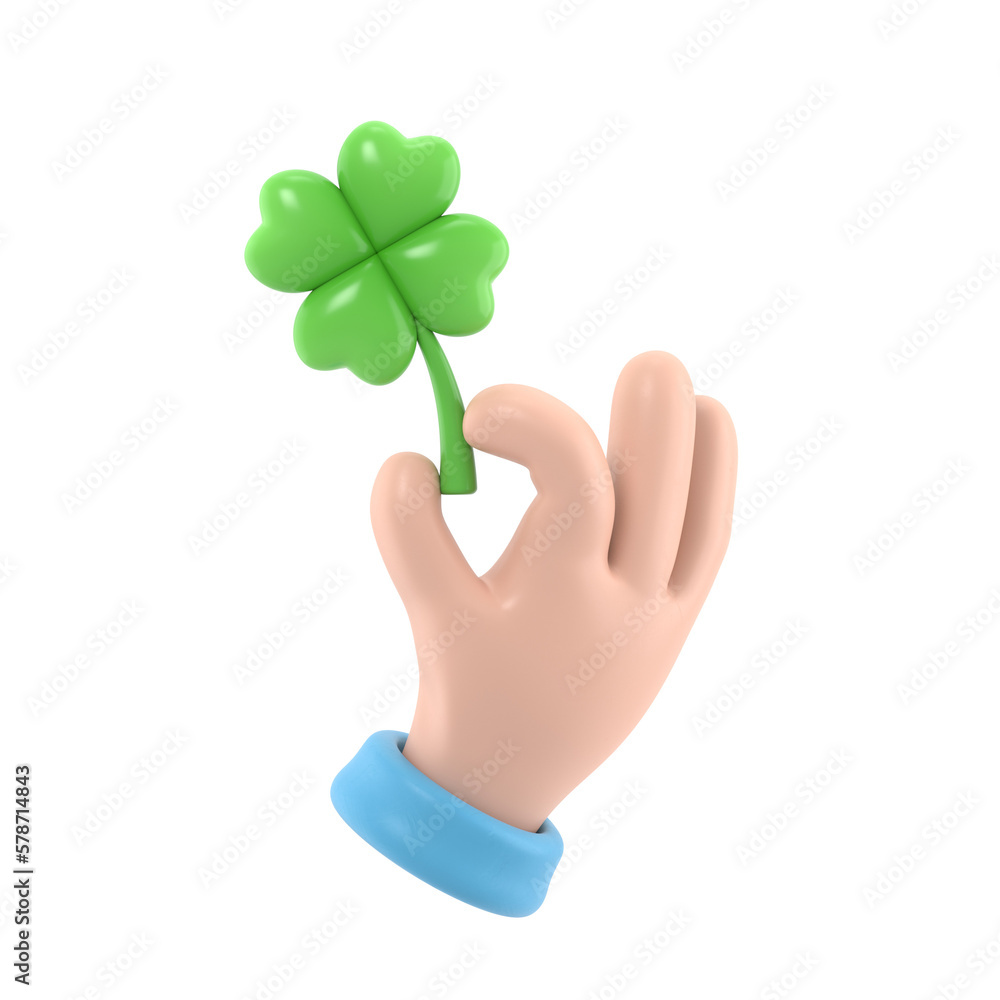 Transparent Backgrounds Mock-up.3d icon hand holding clover leaf ...