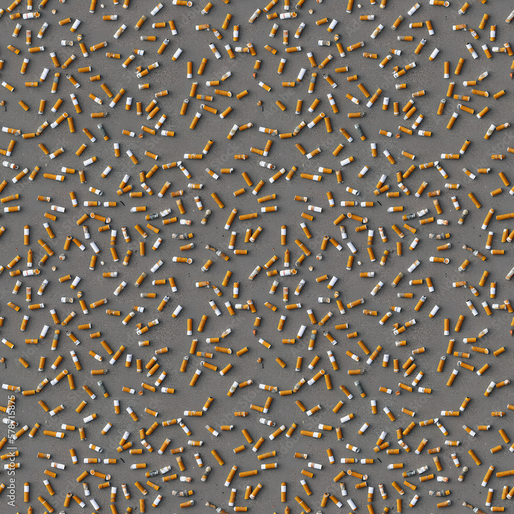 Generative ai. Lots of cigarette filters on a gray surface. Seamless ...