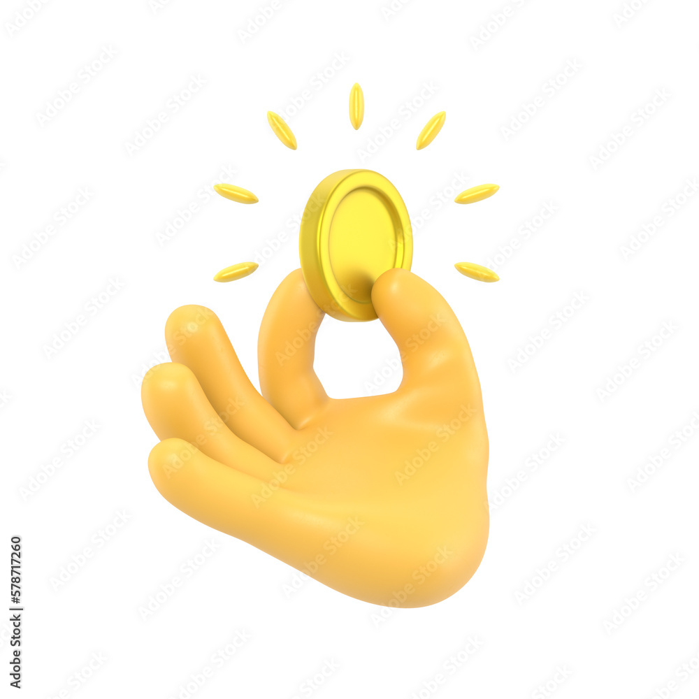 Transparent Backgrounds Mock-up.3d Icon hand with gold coin. Money ...