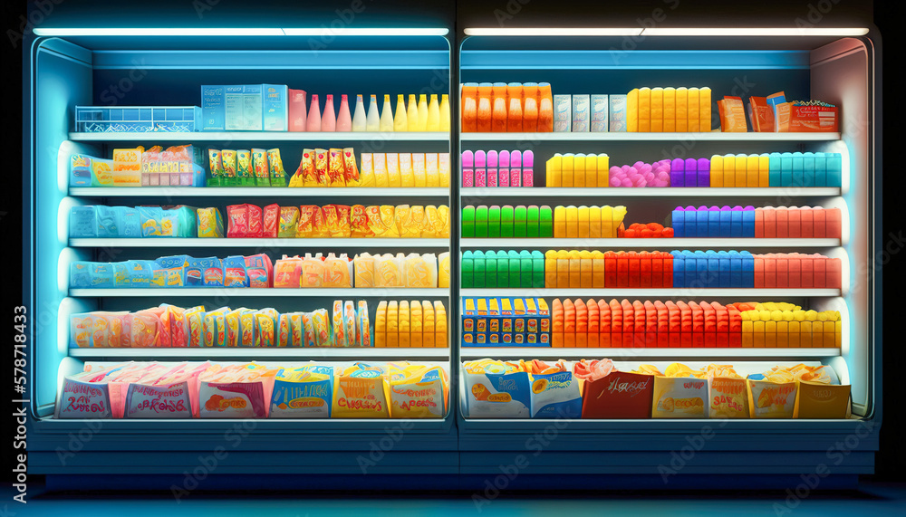 Stocked to the Brim, A Front View of a Large Fridge in a Supermarket ...