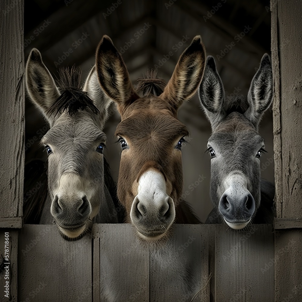 3 donkeys are staring at you rare nature photo of 4 donkeys staring at ...