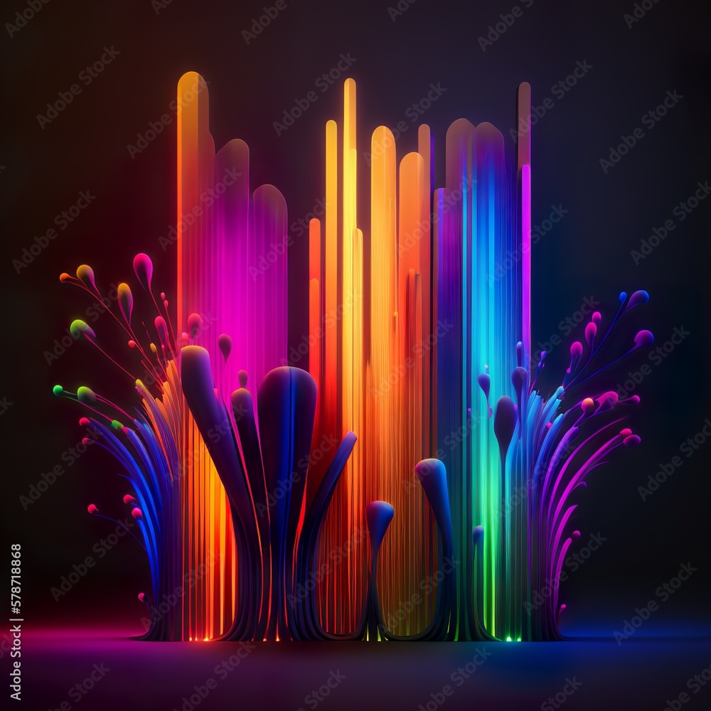 3d render, abstract background with colorful spectrum. Bright neon rays ...