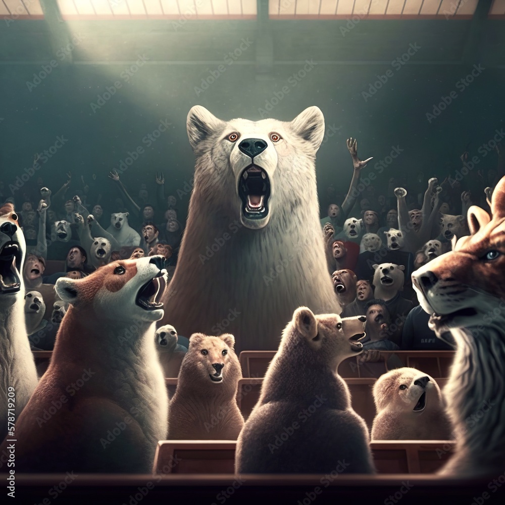 animals are cheering on a match in the auditorium they protest meeting ...