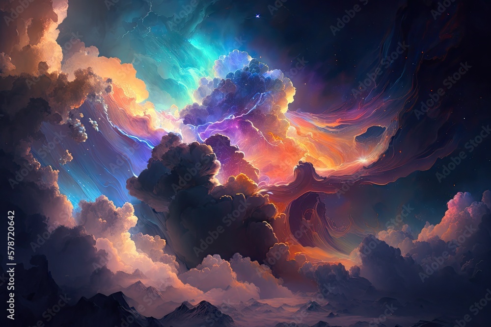 Poster, Foto A multicolored, ethereal, cosmic skyscape with billowy ...