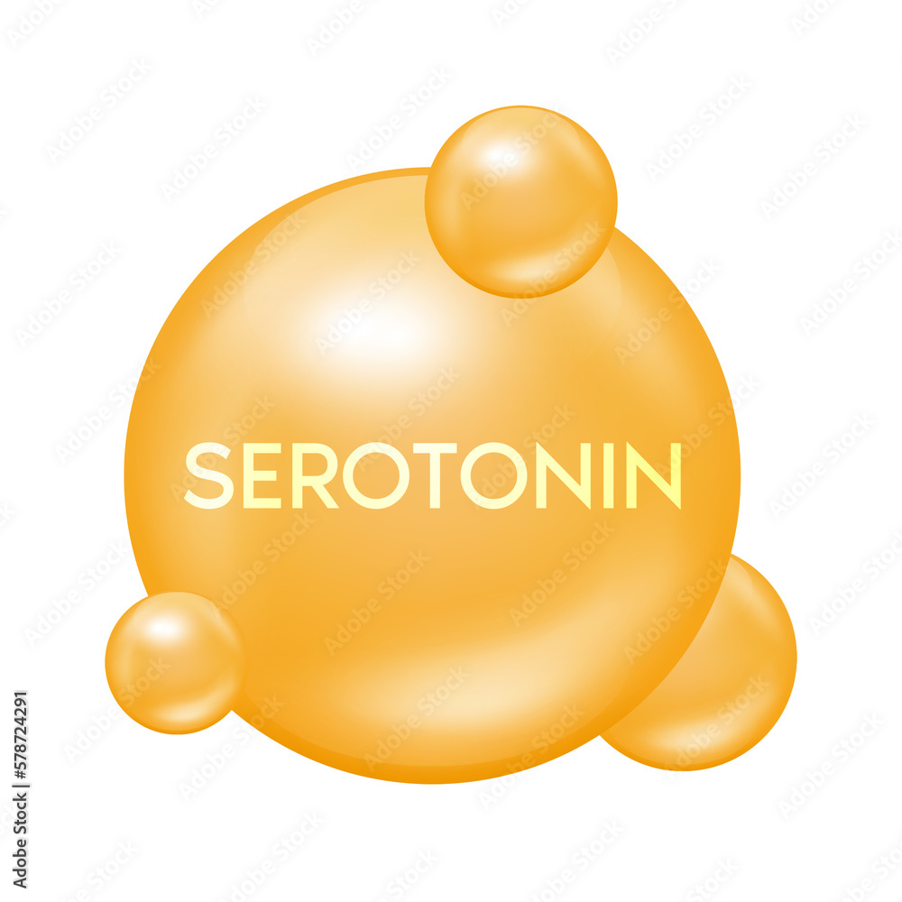 Serotonin model orange and structural chemical formula. Symbol 3D icon ...