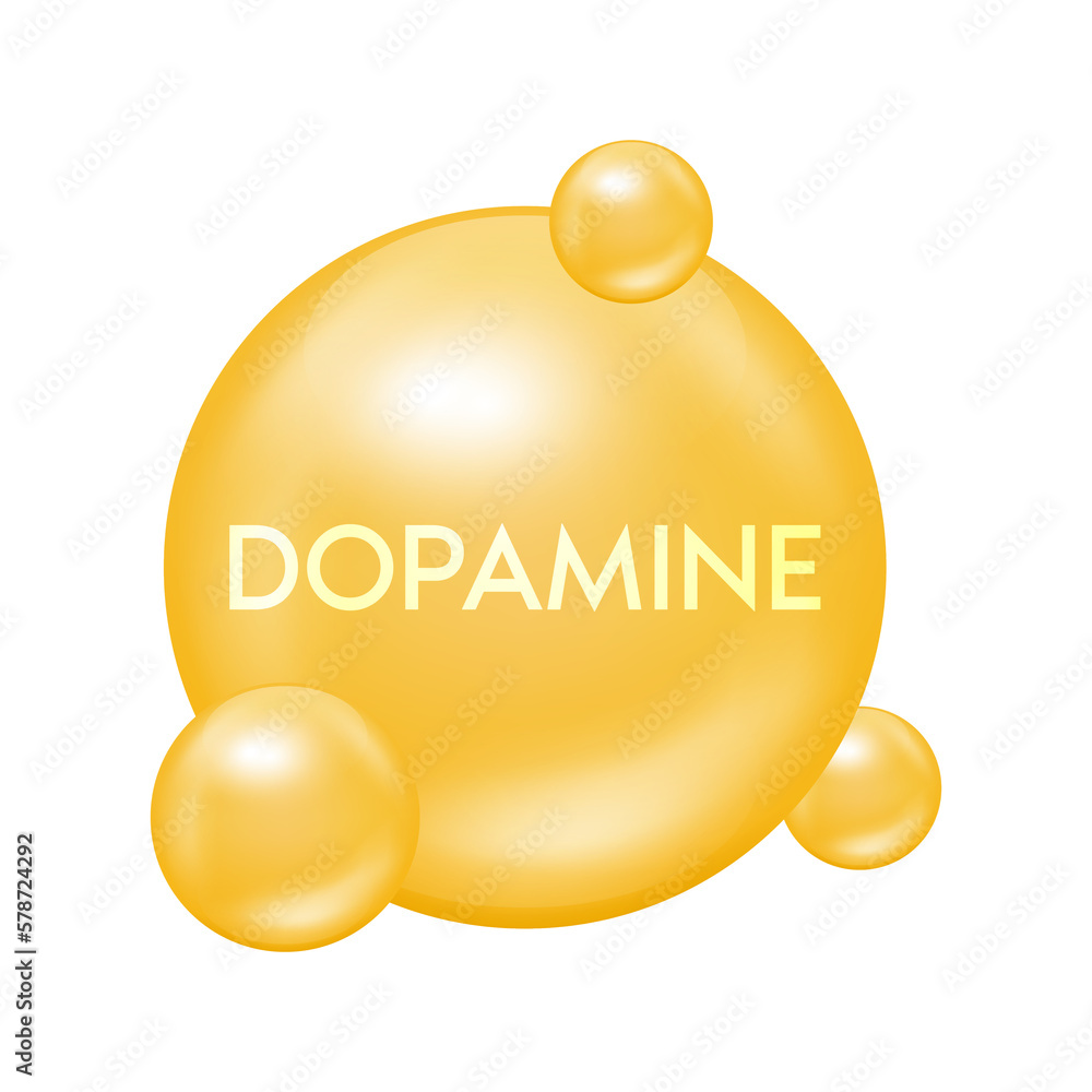 Dopamine model orange and structural chemical formula. Symbol 3D icon ...