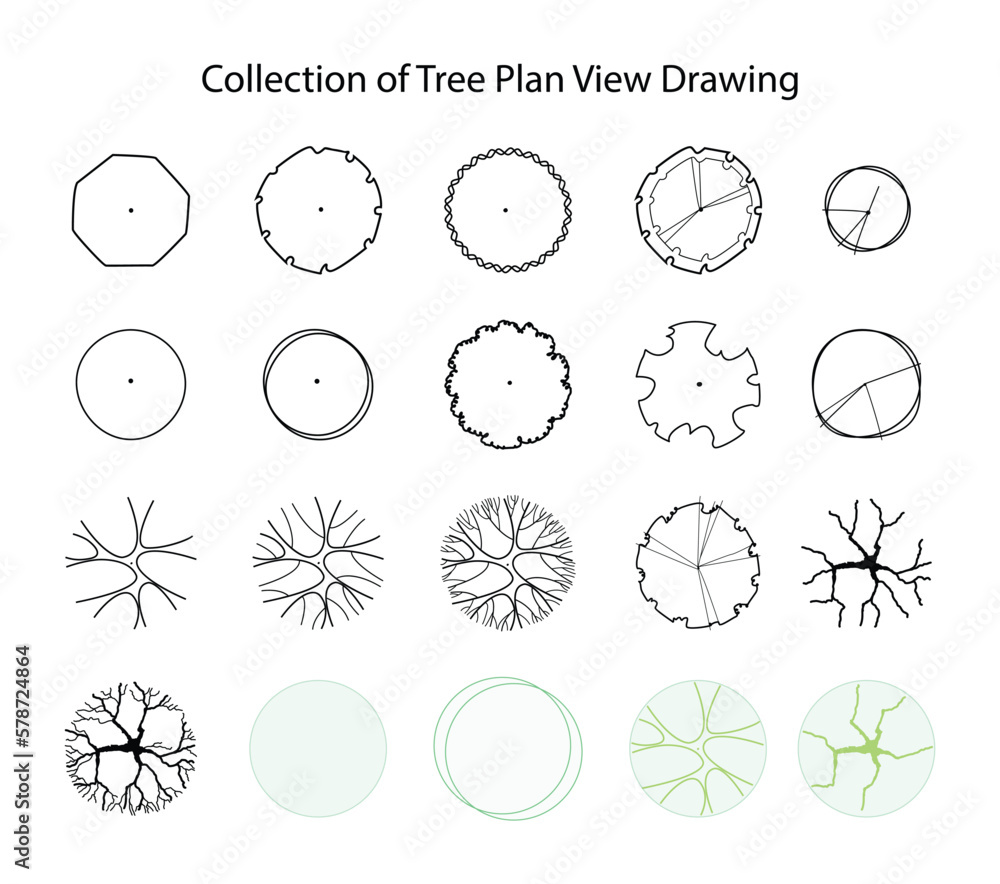 illustration of landscape and gardening, Collection of Tree view ...