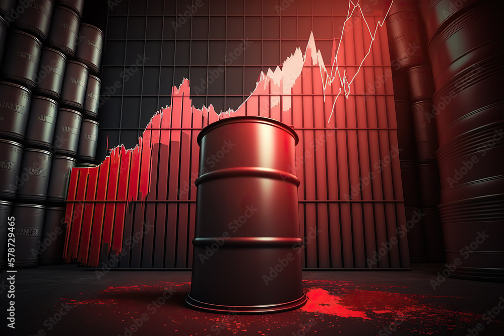 Rising oil prices lead to inflation with a growth graphic and oil ...