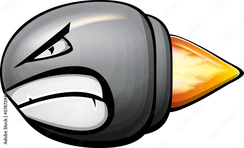 Vector cartoon gun bullet with fire bullet trail isolated on white ...