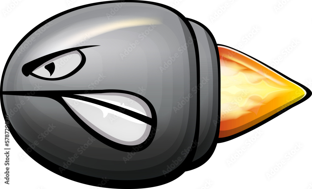 Vector cartoon gun bullet with fire bullet trail isolated on white ...