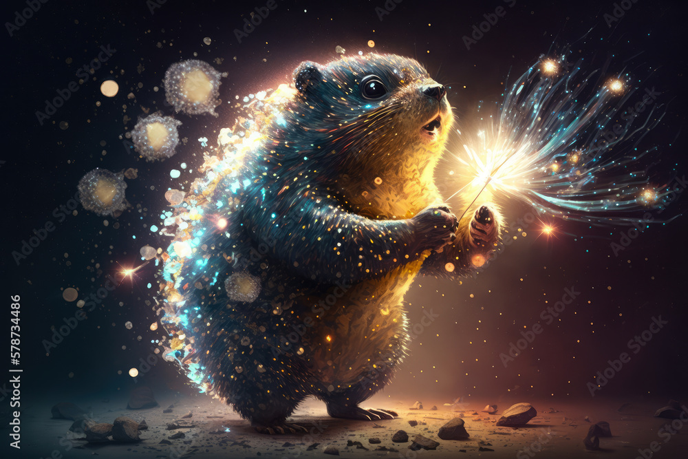 Funny animal striking a ridiculous pose with a backdrop of sparkling ...