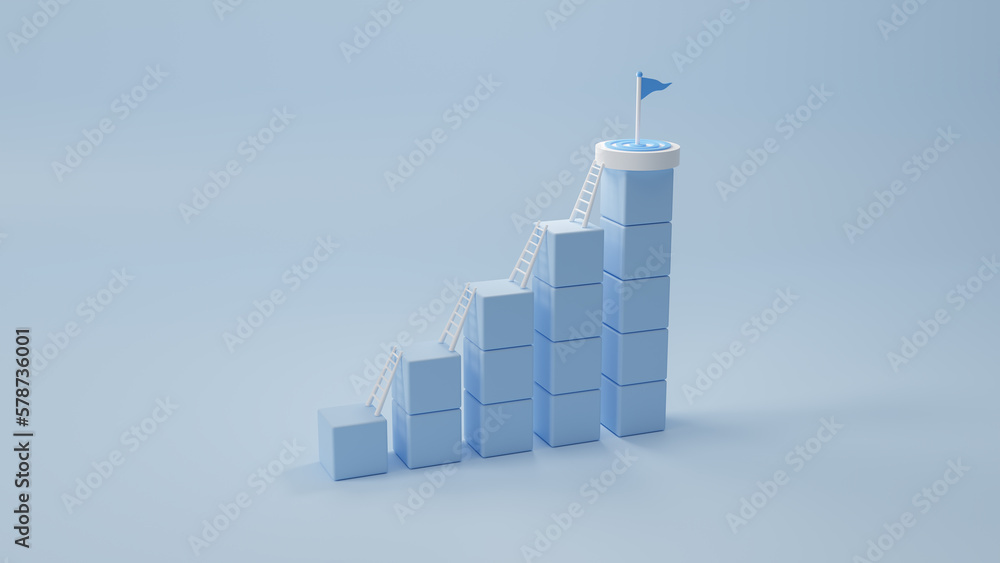 Step to grow business, step by step on graph to achieve goal ...