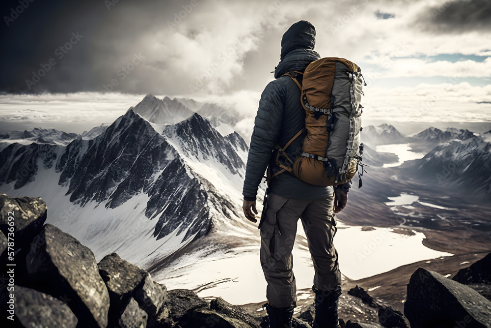 Generative AI.Determined Mountain Climber Facing the Challenge of ...