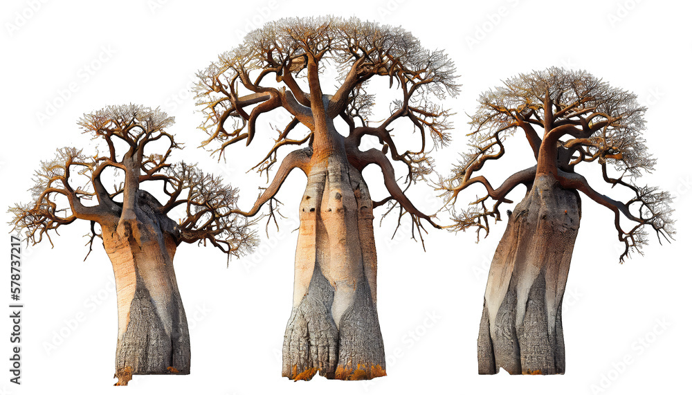 Baobab african trees isolated on transparent and white background ...