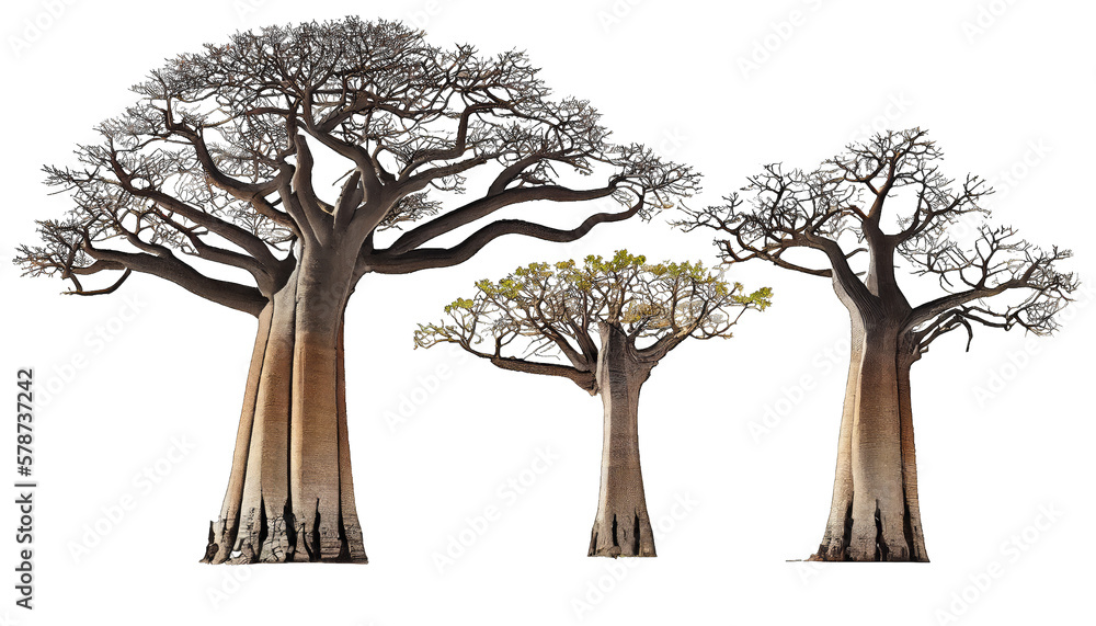 Baobab african trees isolated on transparent and white background ...