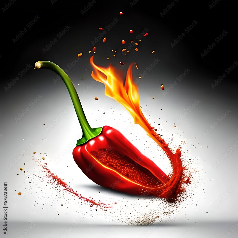 Hot Flaming Pepper - ai art, illustration, red hot chili pepper Stock ...