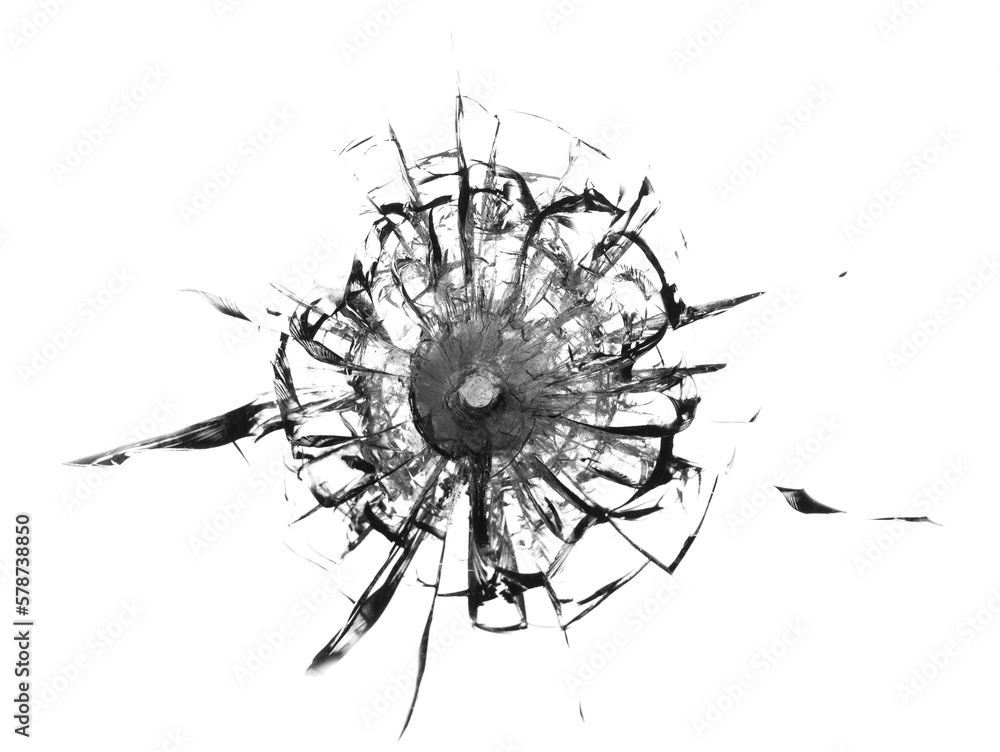 Cracked glass broken window on white background. Texture of broken ...