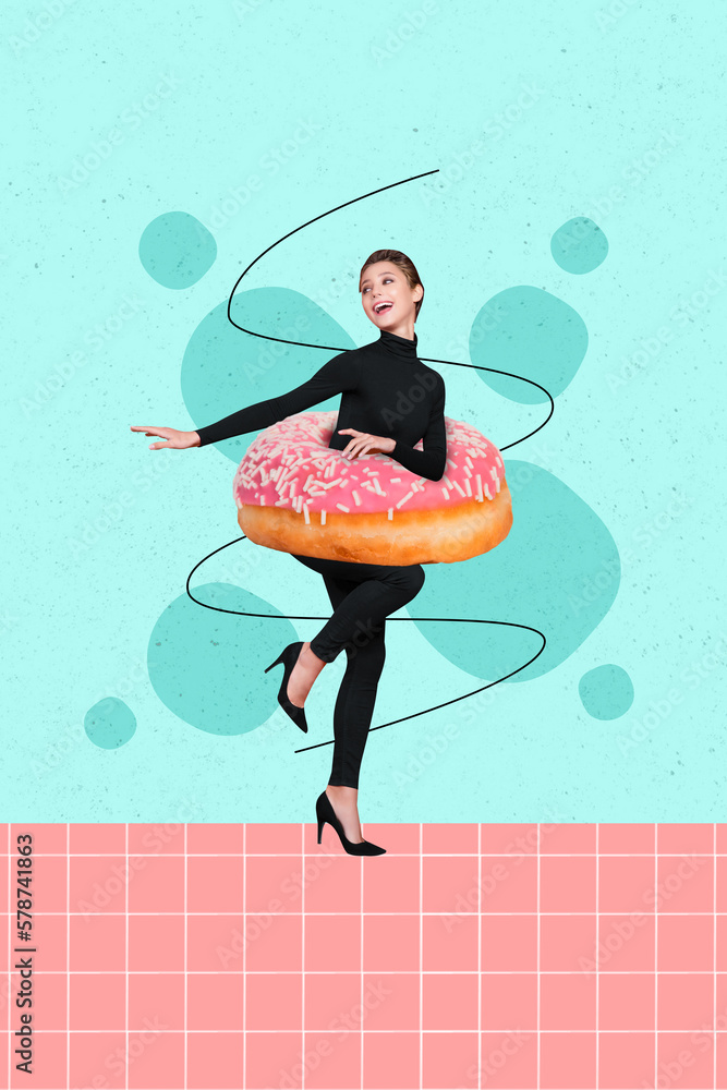 Composite collage advert banner young overjoyed girl dancing dieting ...