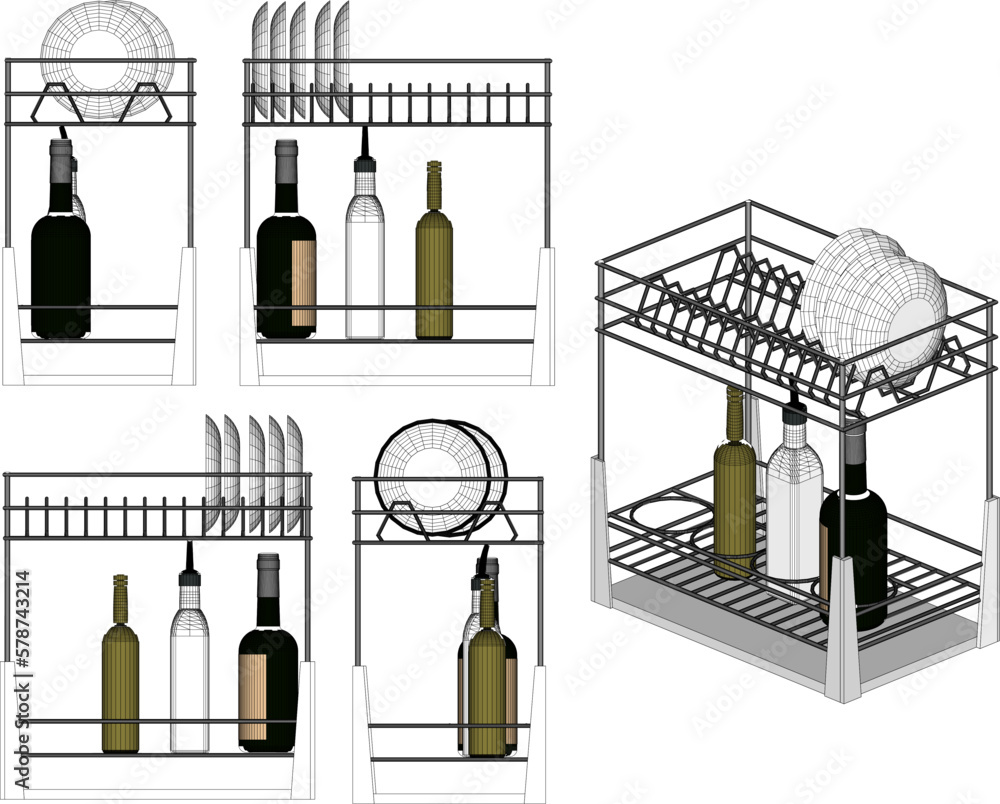 Vector sketch illustration of dish rack in kitchen Stock Vector | Adobe ...