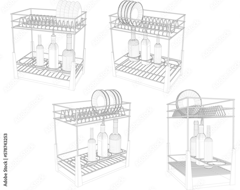 Vector sketch illustration of dish rack in kitchen Stock Vector | Adobe ...
