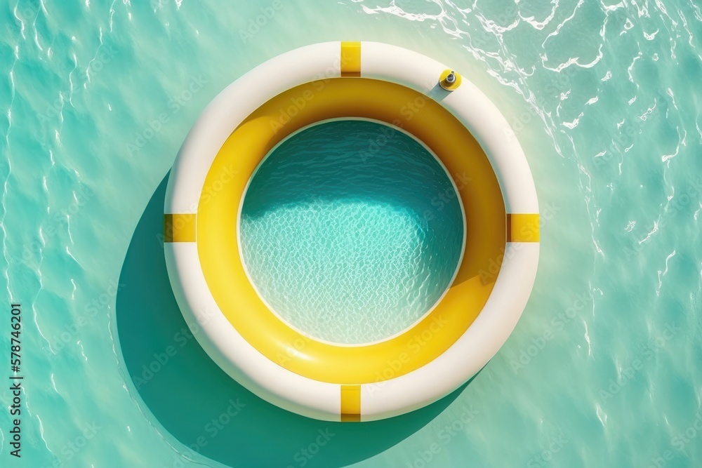 Water pool summer background with yellow pool float ring. AI Generation ...