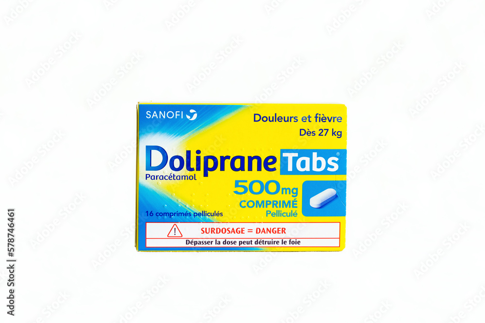 Doliprane 500 mg from Sanofi, Paracetamol tablets painkiller Stock ...
