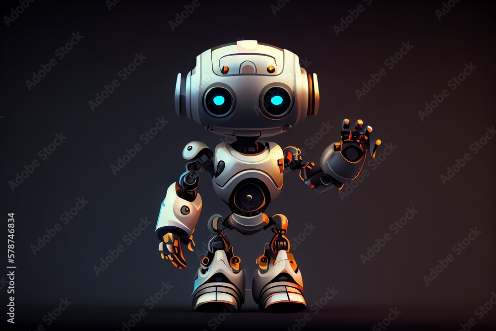 Cute Humanoid Robot Full Body Over Dark Background Waving Hello ...