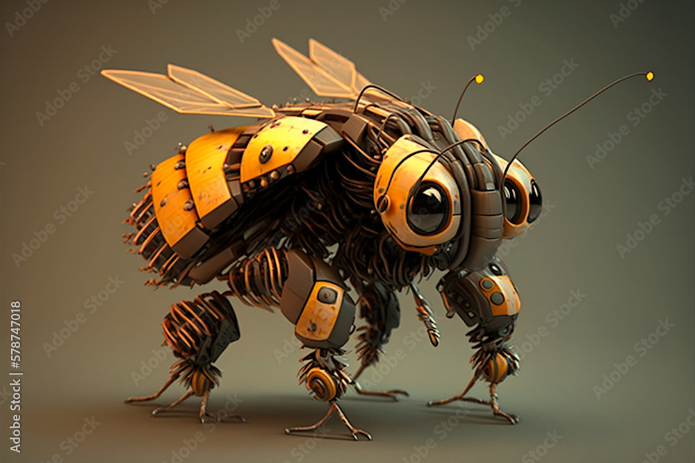 Bee - robot. Artificial bee. The concept of the future, a world without ...