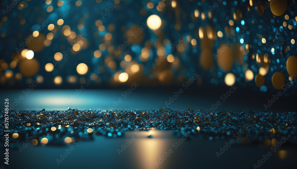 a blue and gold glitter background with a blurry image of a blue and gold glitter background ...