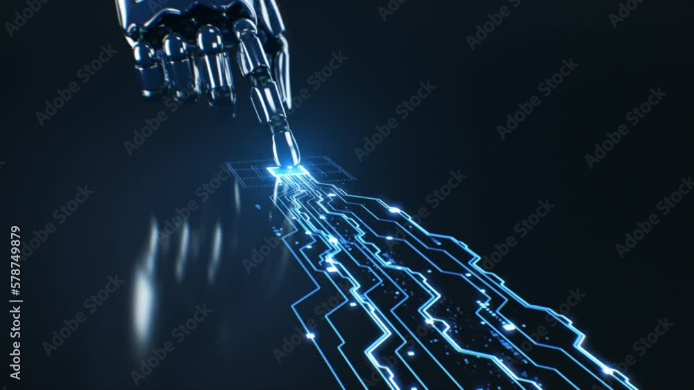 Futuristic Robot Arm Activates Artificial Intelligence. Robotic Finger ...