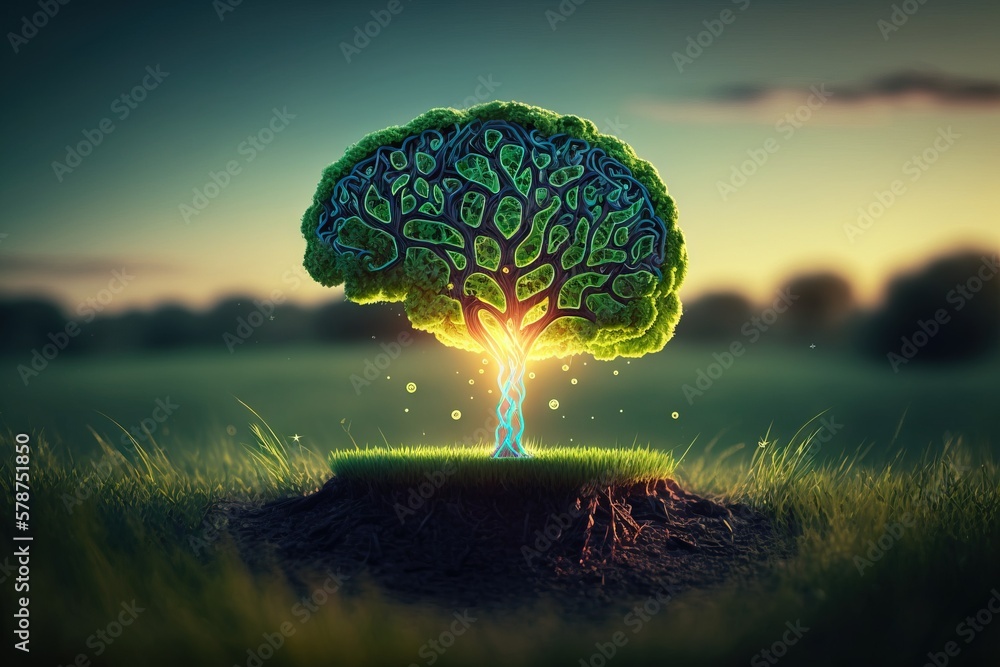 Mental growth concept. Tree growing as human brain Stock Illustration ...