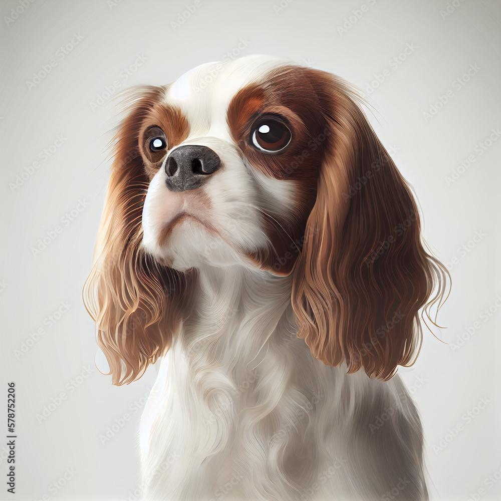 Cavalier king portrait. Realistic illustration of dog isolated on white ...