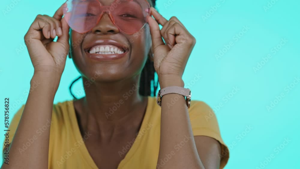 Video Stock Face, fashion and eyewear with a black woman winking in ...