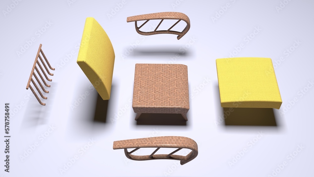 Yellow cushion Wooden Armchair . Armchair isolated on white background ...