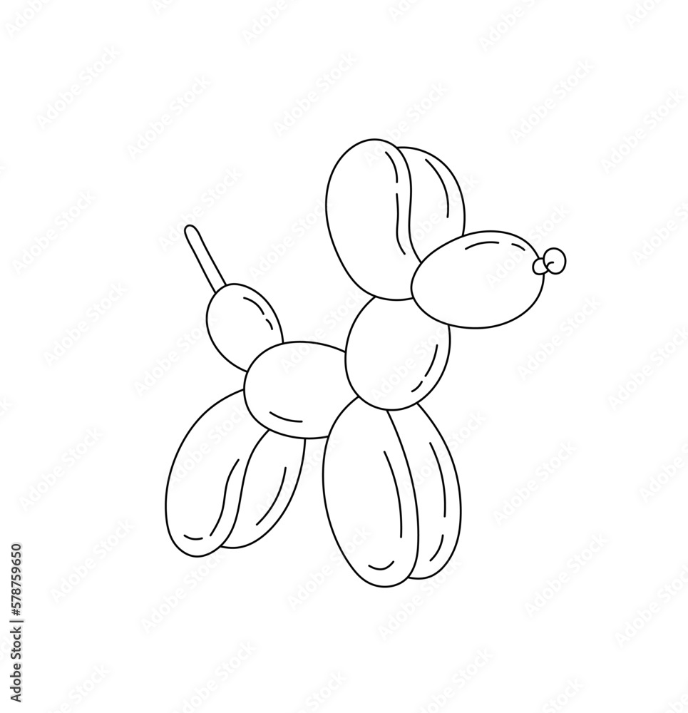 Vector isolated one single dog puppy balloon figure twisted colorless ...