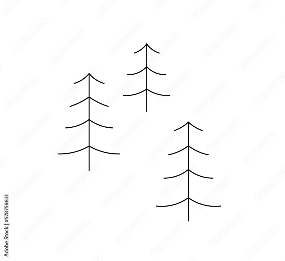 Vector isolated three simplest fir trees set stick figure colorless ...