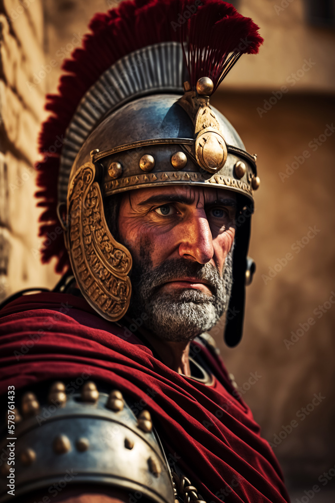 Abstract painting concept. Colorful art portrait of a Roman centurion ...