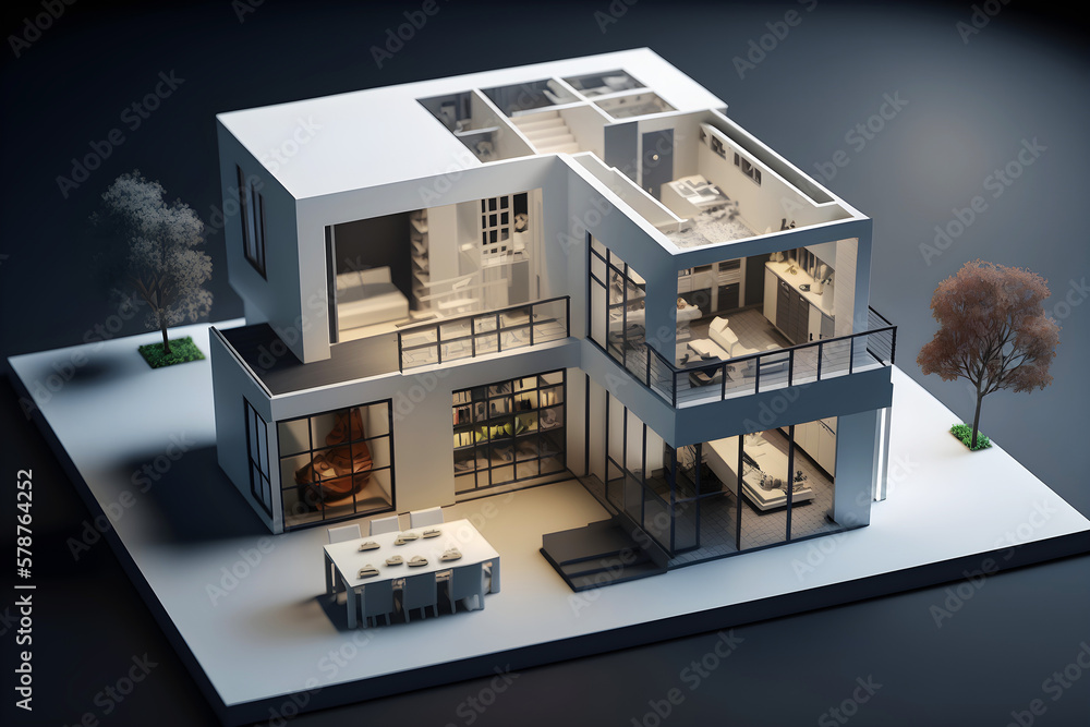 3d modelled building pops up over the 2 dimensional floor plan drawing ...