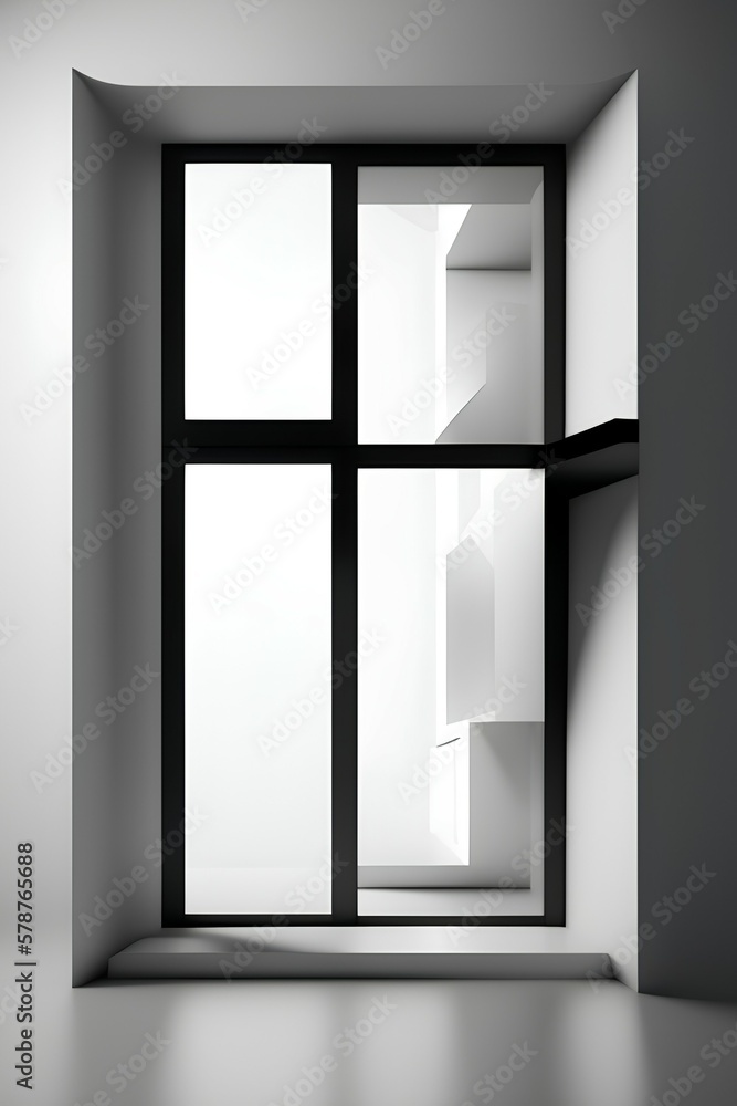 Abstract white and black interior multilevel public space with window ...
