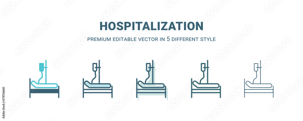 hospitalization icon in 5 different style. Outline, filled, two color ...
