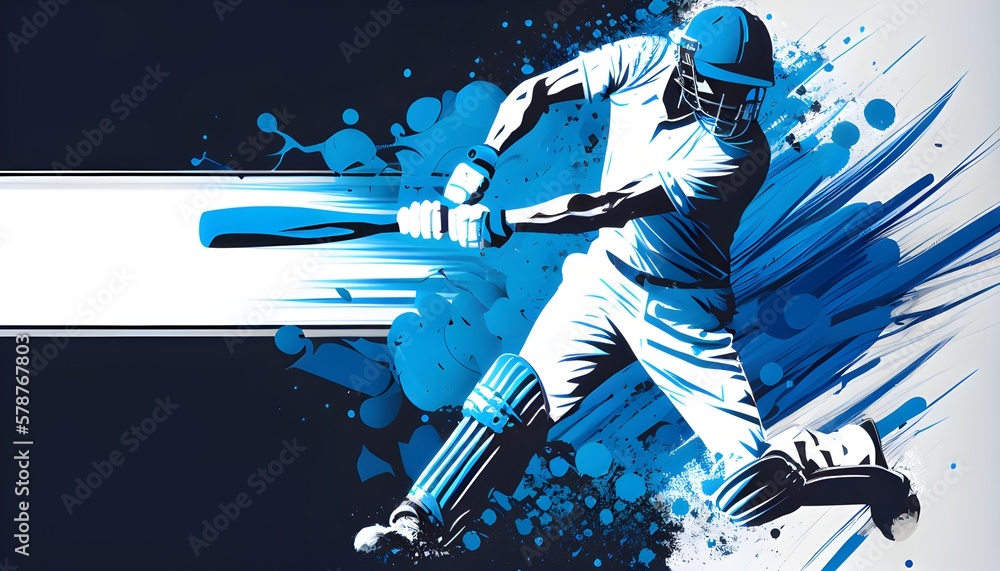 Cricketer batsman hitting a shot illustration in blue and white ...