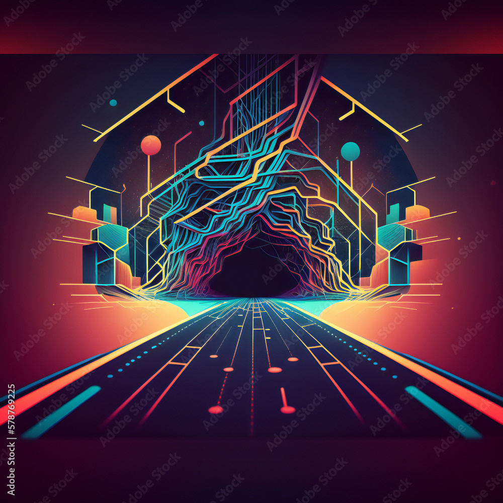 Retro futuristic background of sharp stripes angles arcs linear ...