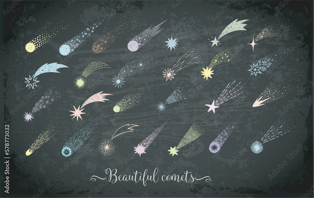 Collection of doodle comets, meteorites and shooting stars on ...