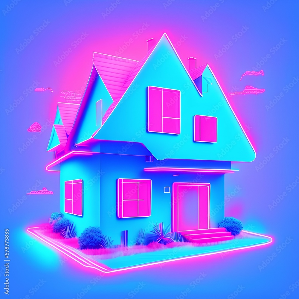 neon house virtual land residence concept trendy sign real estate ...