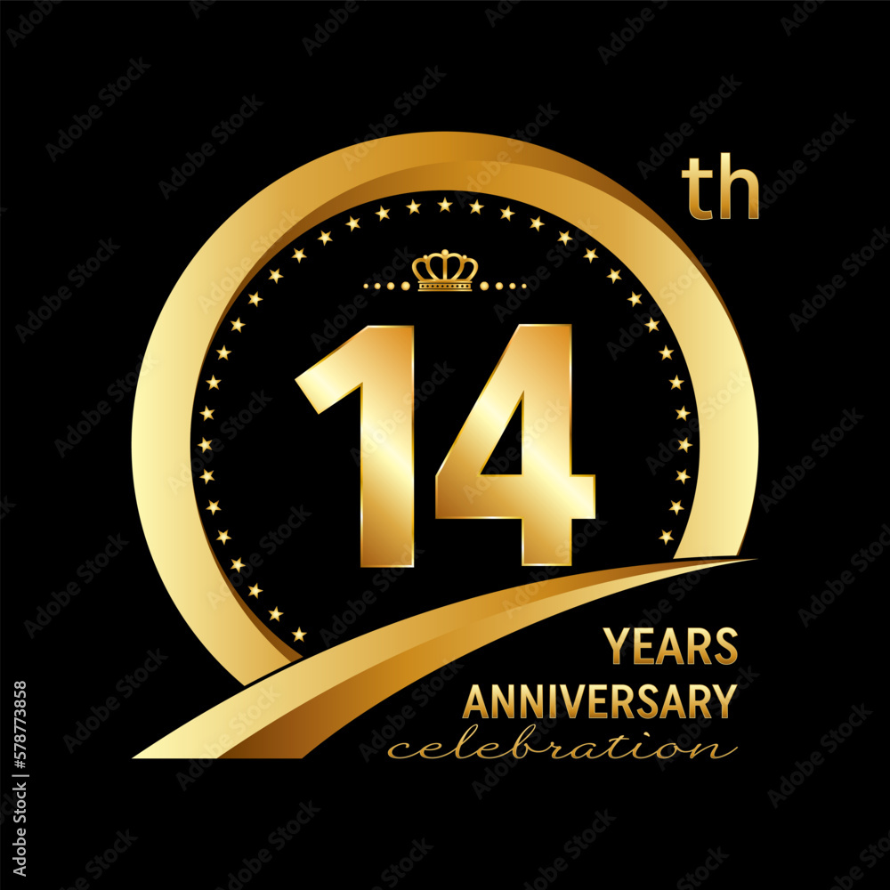 14th Anniversary logo design with golden ring for anniversary ...